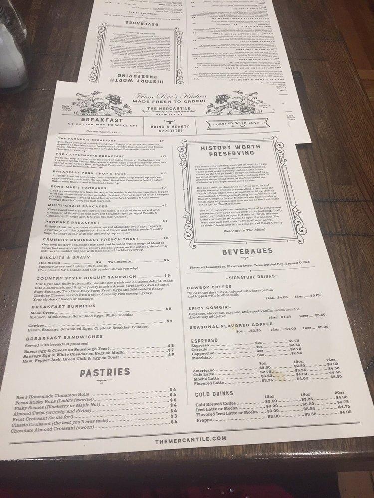 Menu at The Pioneer Woman Mercantile cafe, Pawhuska