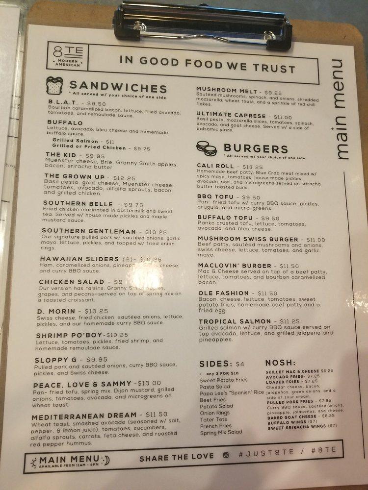 Menu at 8TE restaurant, Corpus Christi, Airline Rd #250
