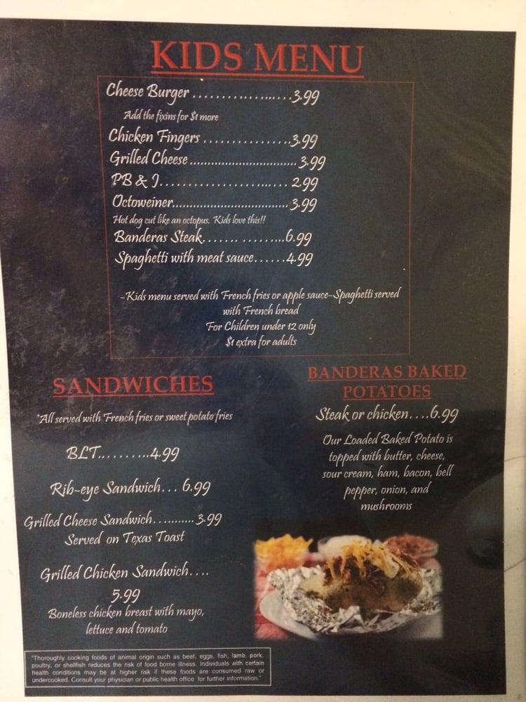 Menu at Banderas steakhouse, El Dorado, 200 W 10th St