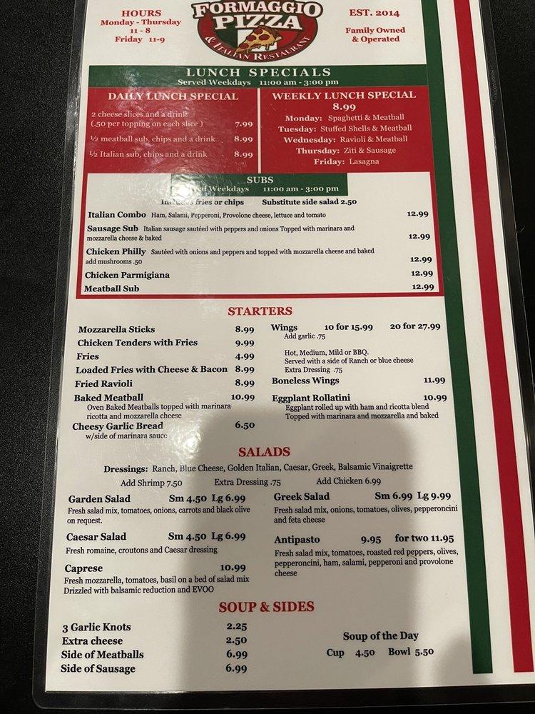 Menu at Formaggio Pizza and Italian Restaurant, Ocala