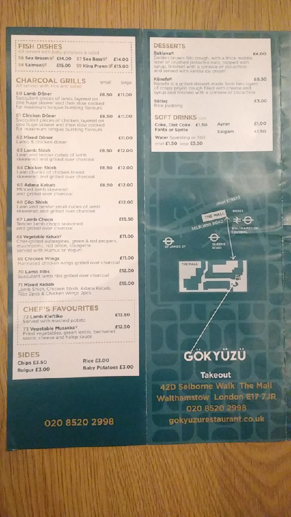 Menu at Gokyuzu Walthamstow restaurant, London, 42D Selborne Rd