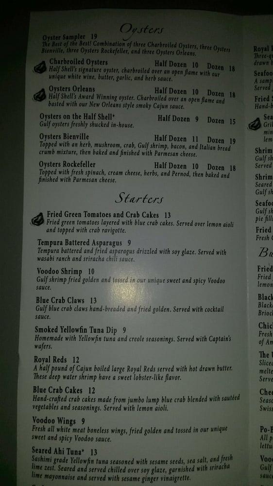 Menu at Half Shell Oyster House restaurant, Flowood