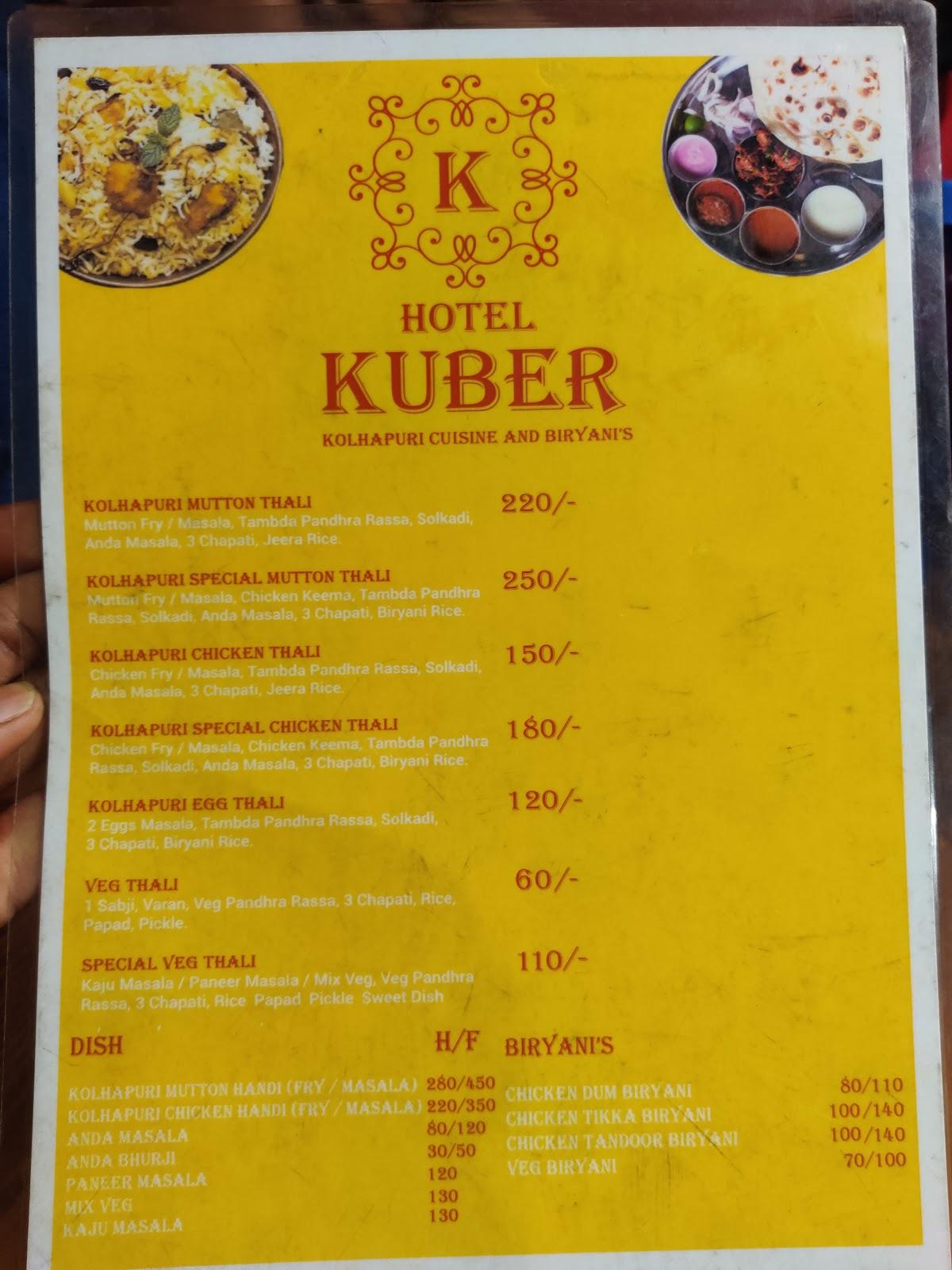 Menu at Hotel KUBER, Pune