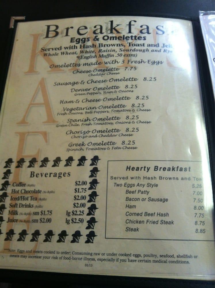 Menu at Kay's Kafe cafe, Phoenix