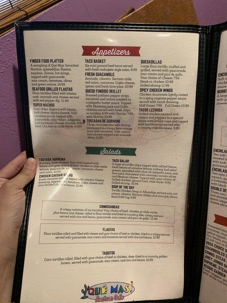 Menu at Que Mas Mexican Cafe, North Las Vegas, W Craig Rd suite d