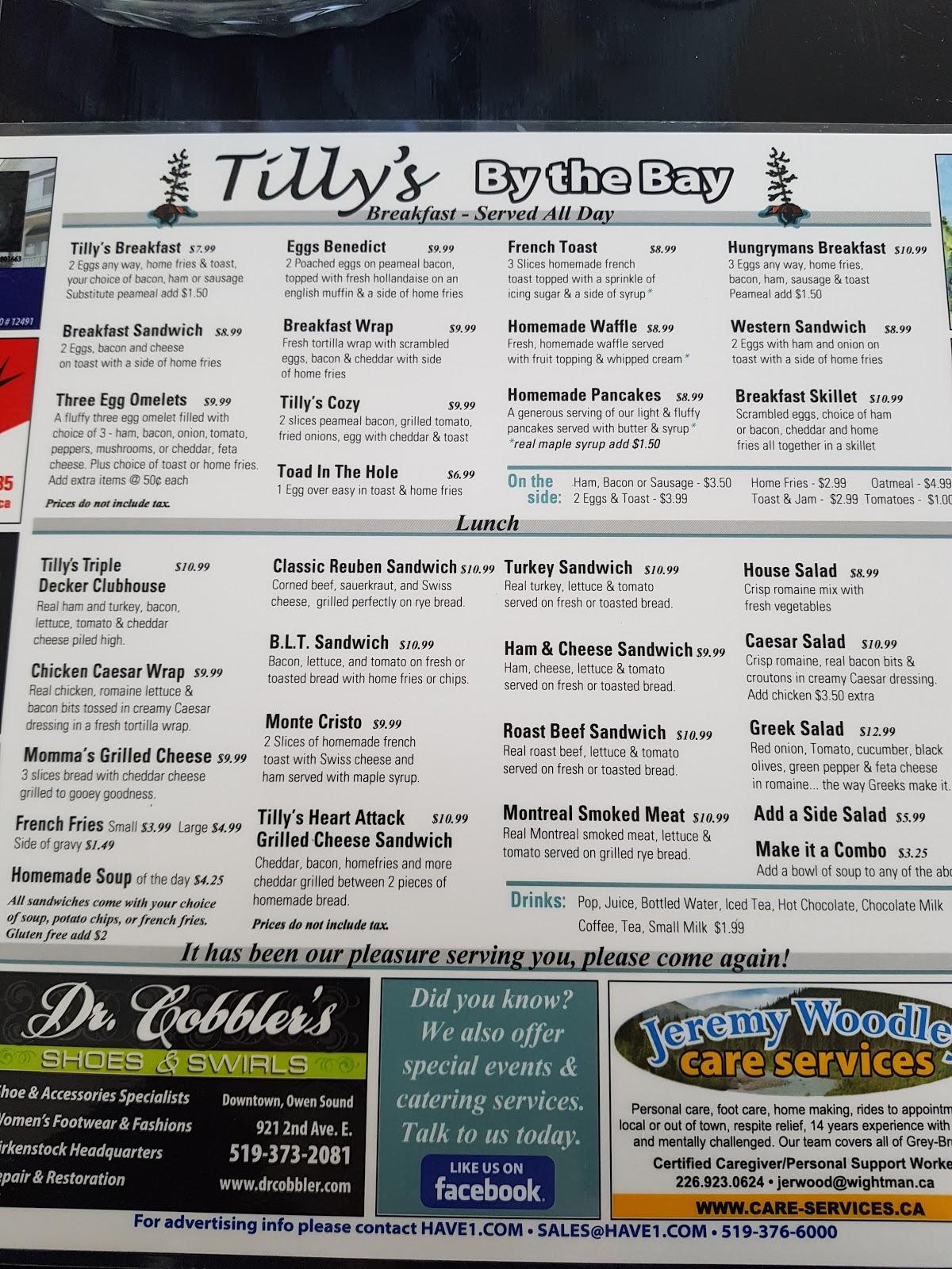 Menu at Tilly's By The Bay Café & Bakery, Meaford