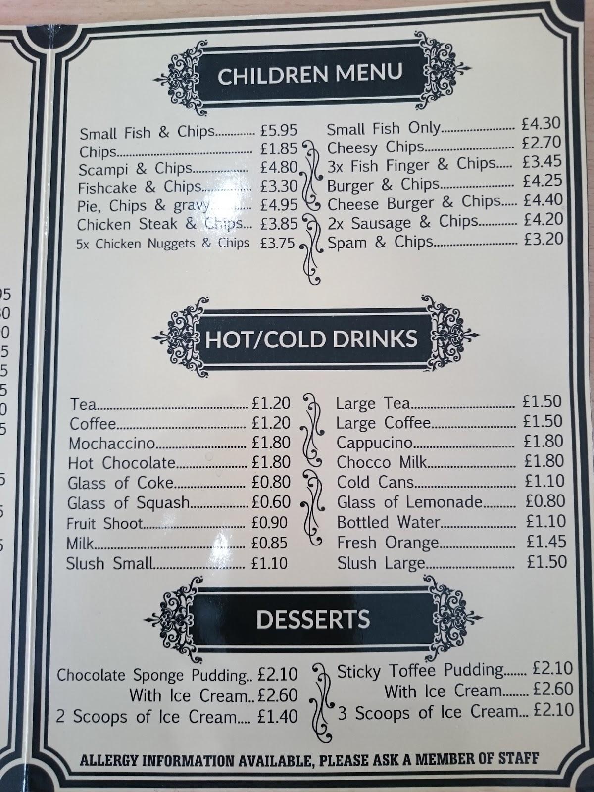 Menu at Audrey's Fish & Chips fast food, Bridlington