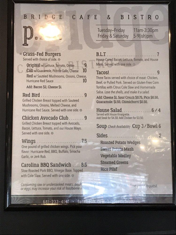 Menu at Bridge Cafe & Bistro, Hurricane