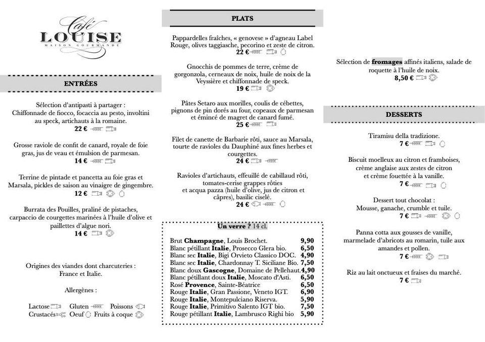 Menu au Café Louise, Périgueux, 10 Place de l'Ancien Hôtel de Ville