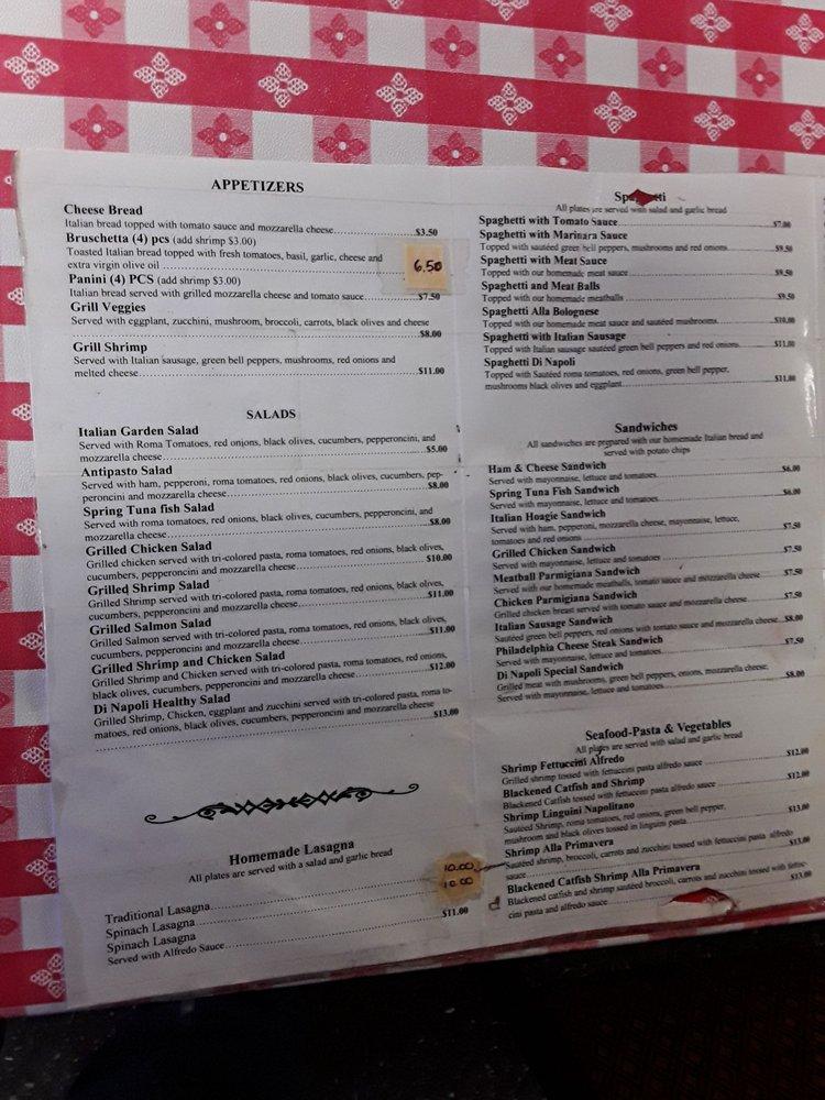 Menu at Di Napoli Italian Cuisine restaurant, Mont Belvieu