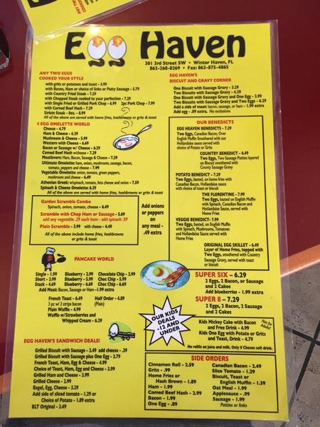 Menu at Egg Haven restaurant, Winter Haven, 301 3rd St SW