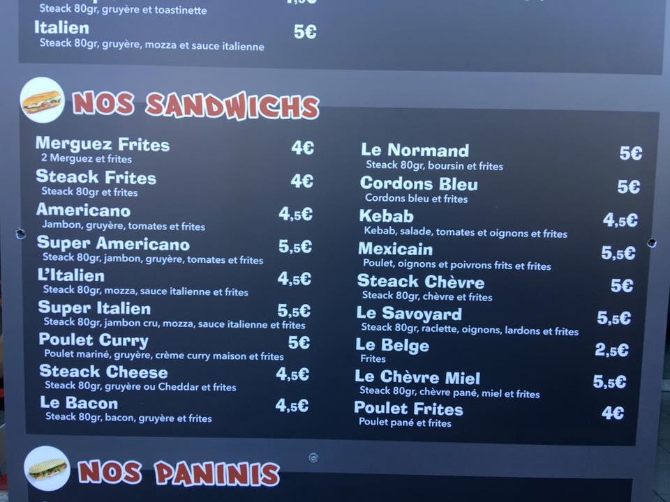 Menu at Le Sun Light fast food, La Ciotat, Résidence Aurore