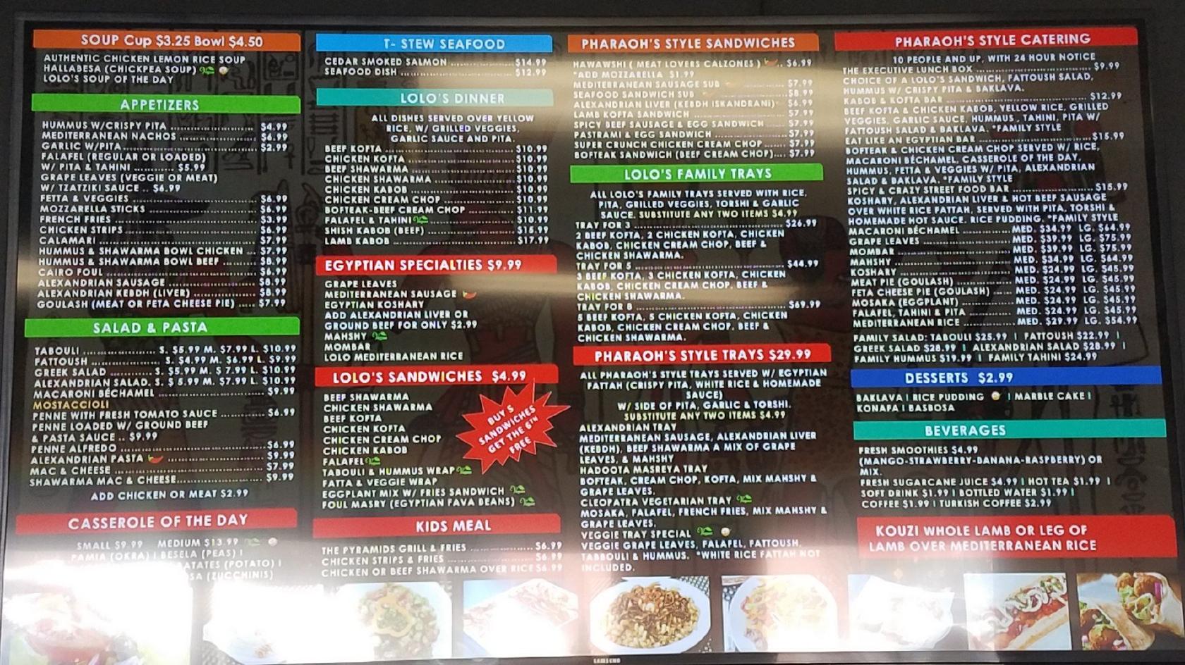 Menu at Lolo Potluck - Mediterranean / Egyptian restaurant, Troy