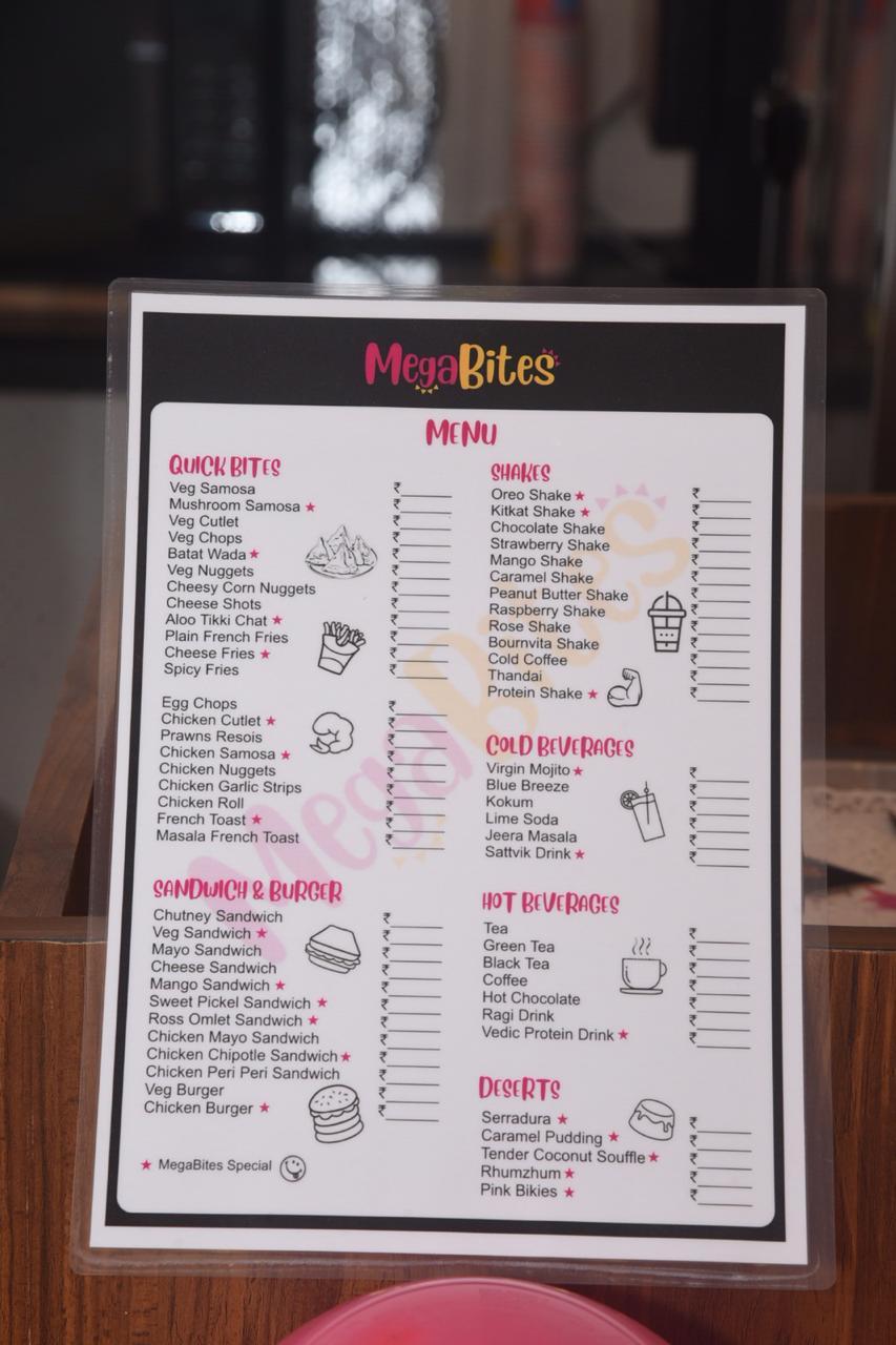 Menu at MegaBites, Pilerne
