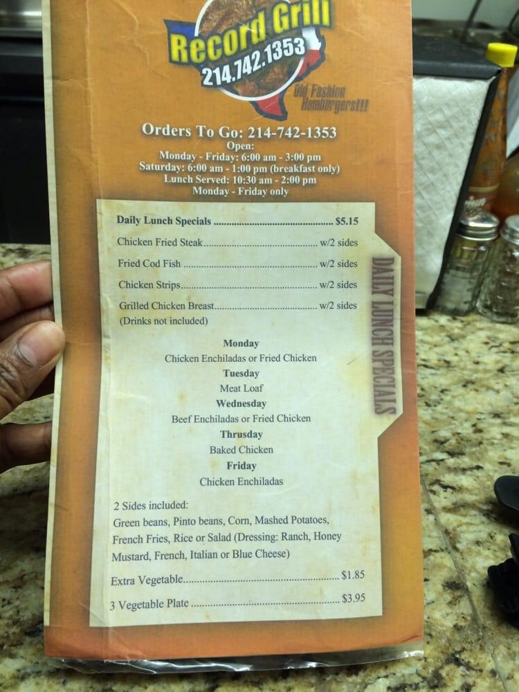 Menu at Record Grill restaurant, Dallas
