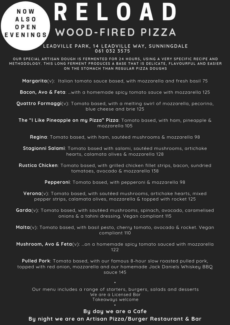 Menu at Reload CT - Leadville restaurant, Cape Town, 14 Leadville Way ...