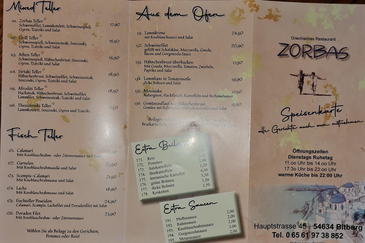 Menu at Restaurant Zorbas, Bitburg
