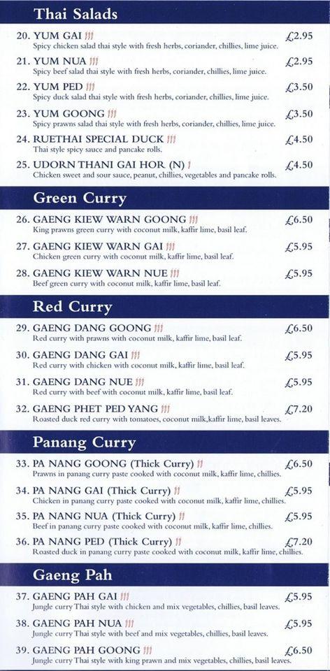 Menu at Ruen Thai Restaurant, Carlisle
