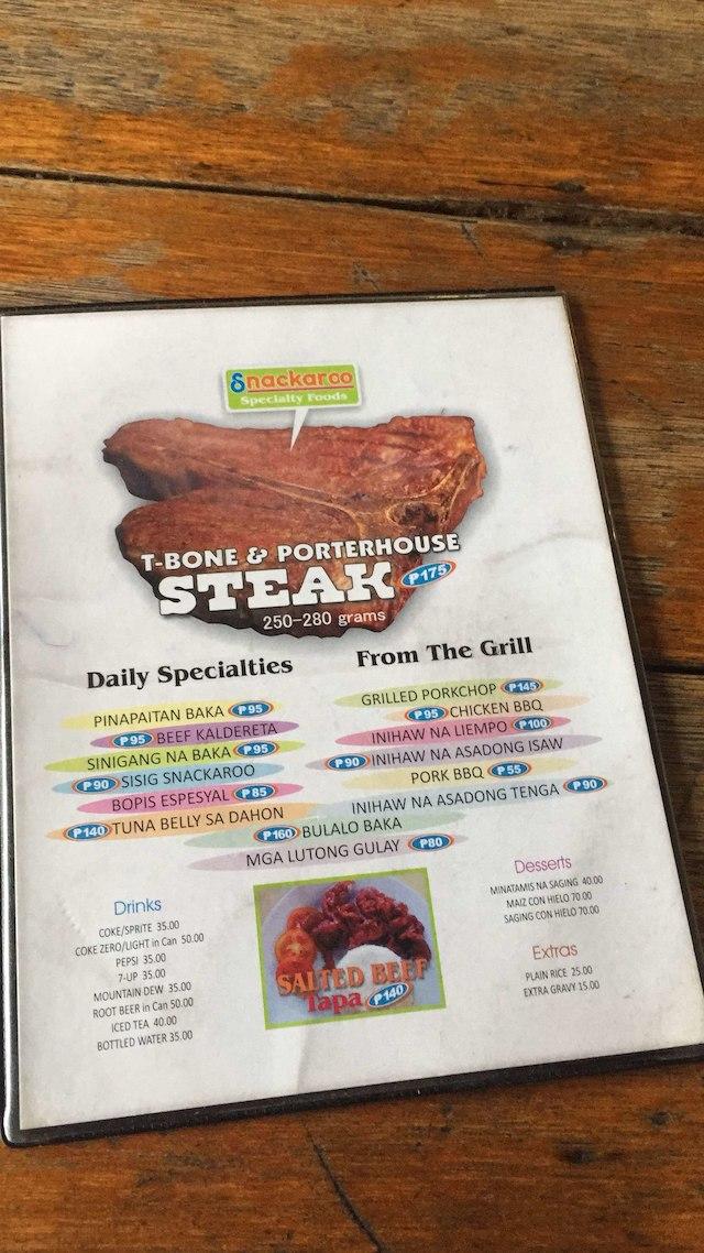 Menu at Snackaroo steakhouse, Quezon City, Judge Jimenez St.