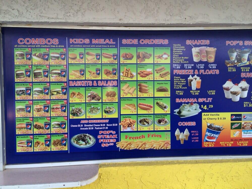 Menu at Pop's Drive-in restaurant, Bakersfield, Taft Hwy