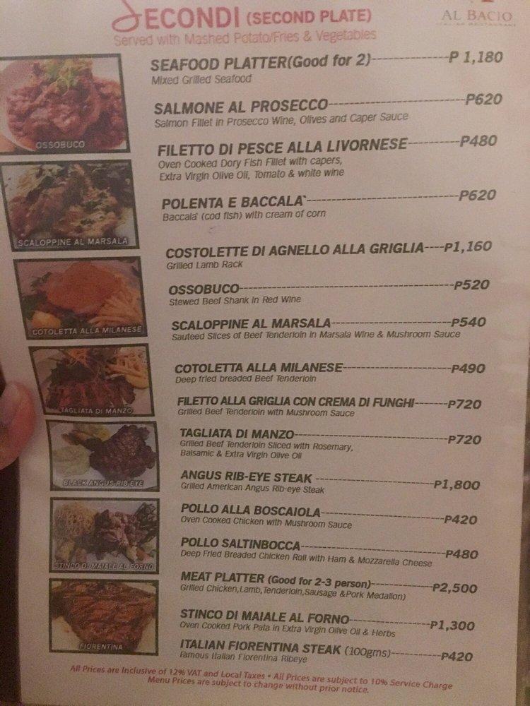 Menu at Al Bacio Italian Restaurant - Angeles City, Angeles