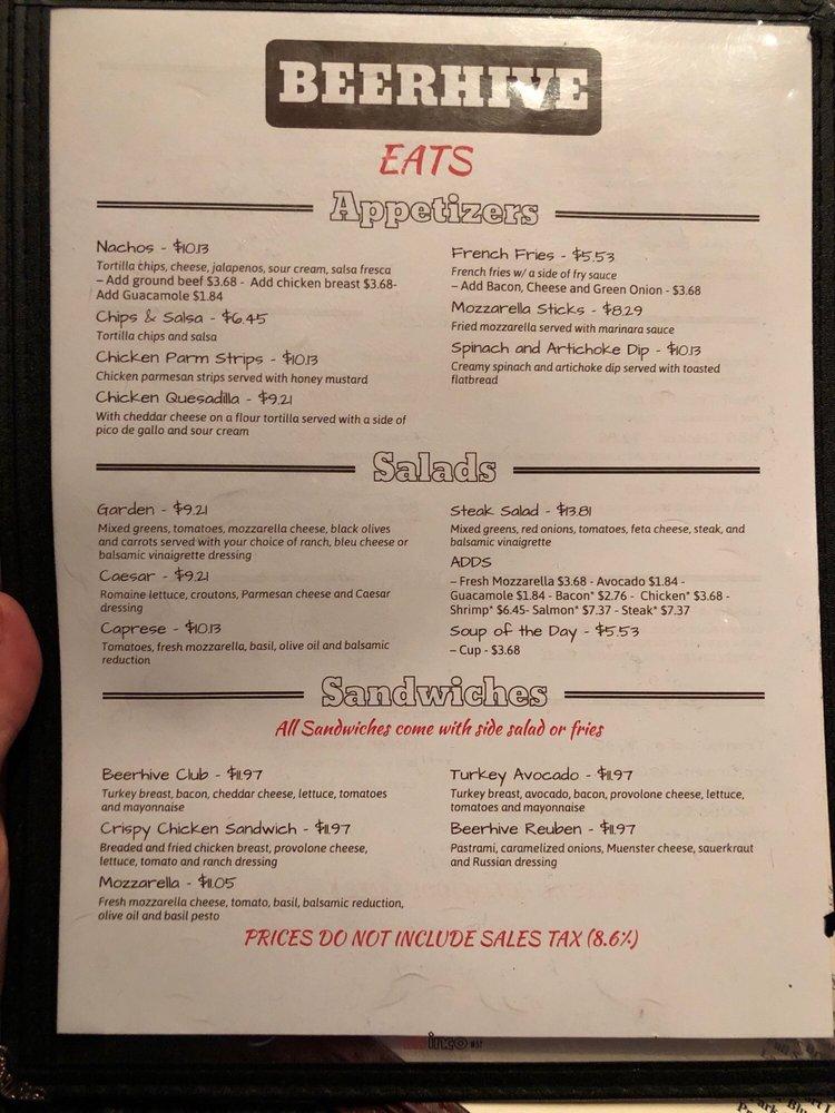 Menu at Beerhive Pub, Salt Lake City