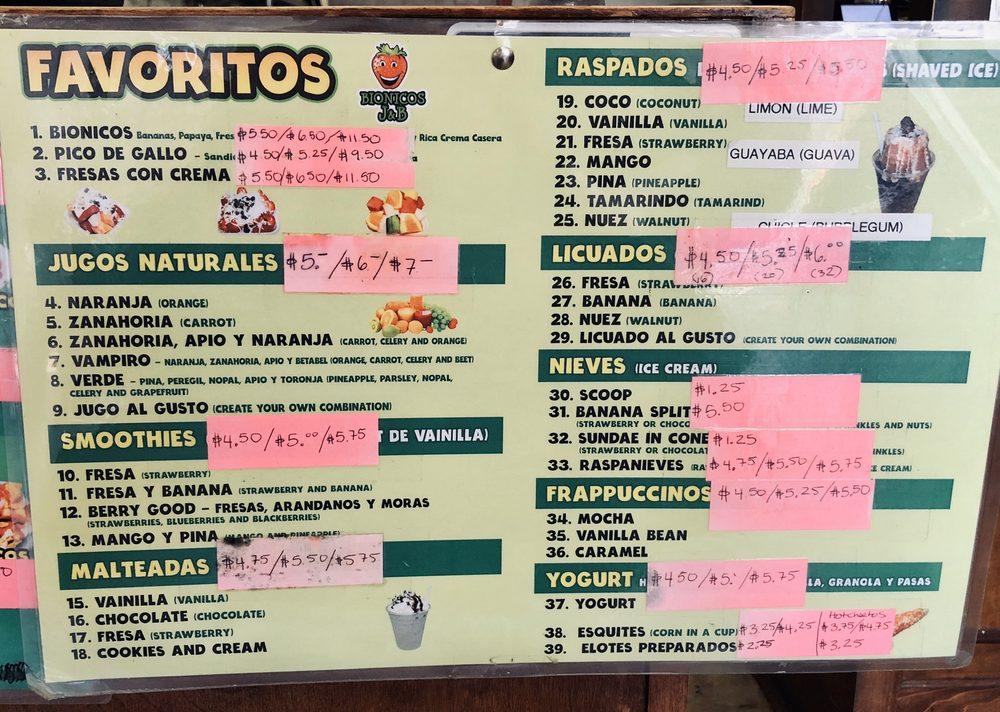 Menu at Bionicos J & B pub & bar, Gardena
