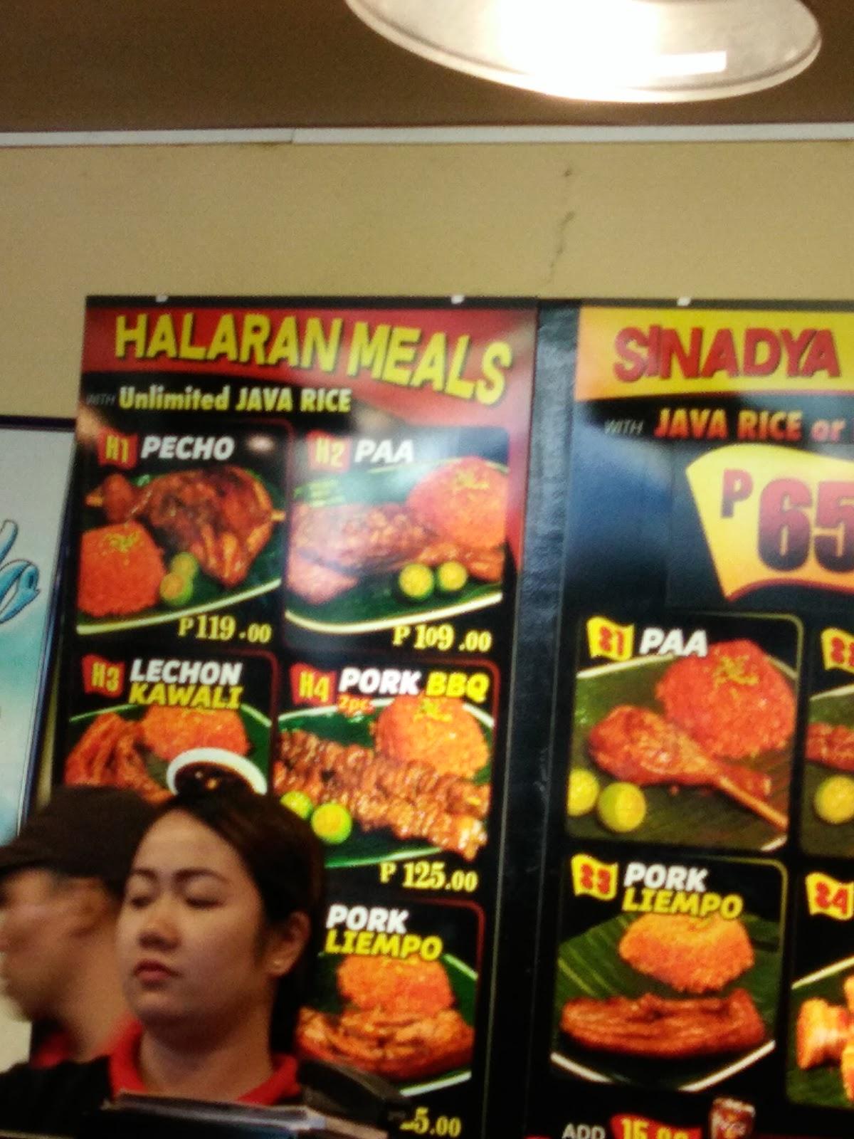 Menu at Fiesta Inasal Gaisano Branch restaurant, Roxas City