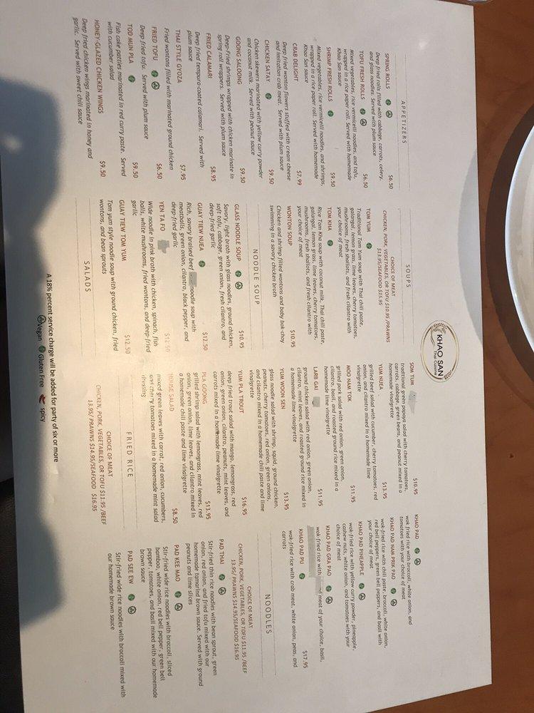 Menu at Khao San Thai Cuisine restaurant, Issaquah