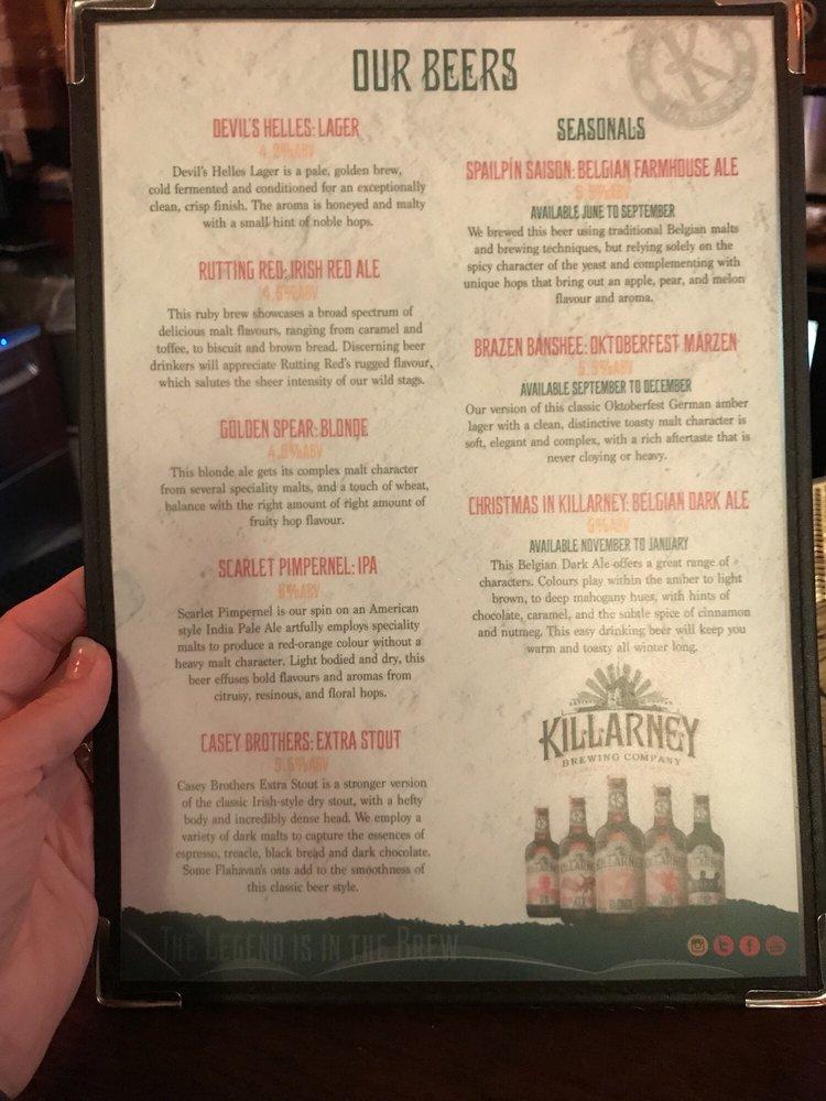 Menu at The Taproom at Killarney Brewing & Distilling Co. restaurant ...