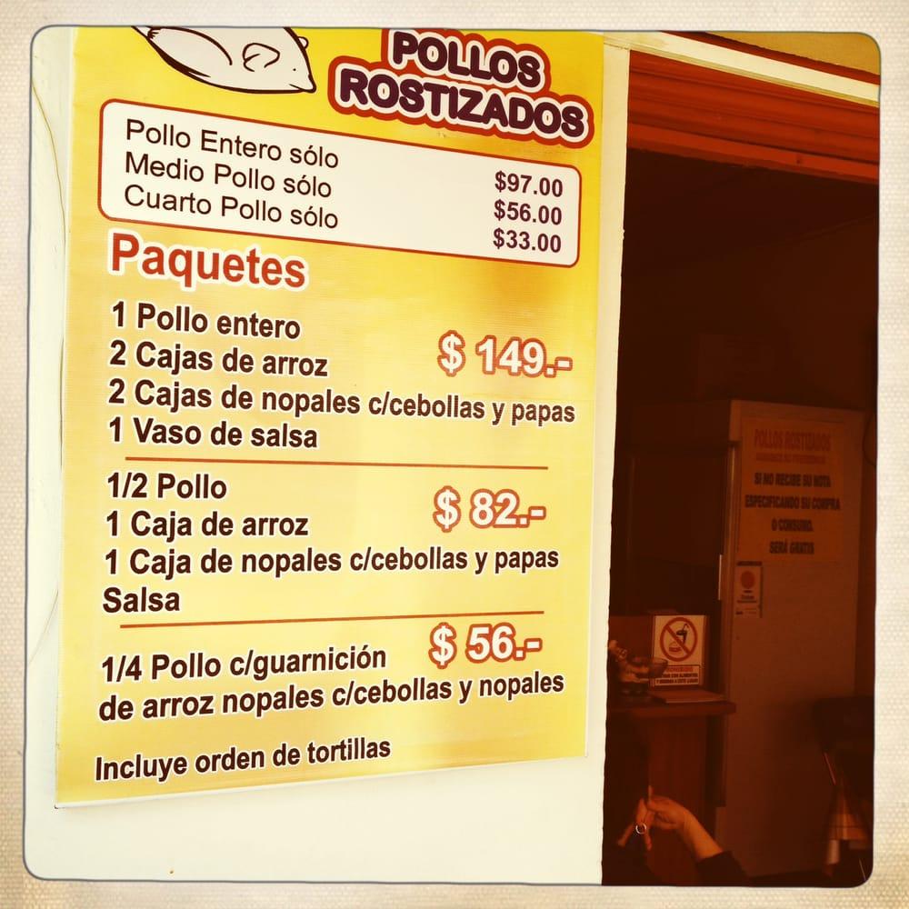 Menu at POLLOS ROSTIZADOS restaurant, Mexico City, Río Nazas 68