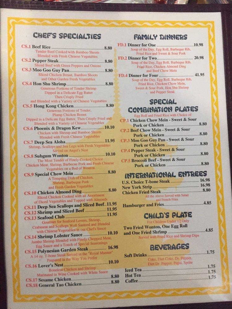 Menu at Polynesian Garden restaurant, Snyder