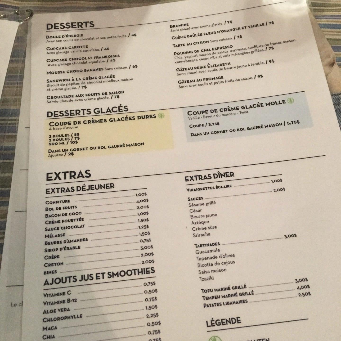 Menu at Pur-Simple restaurant, Bromont