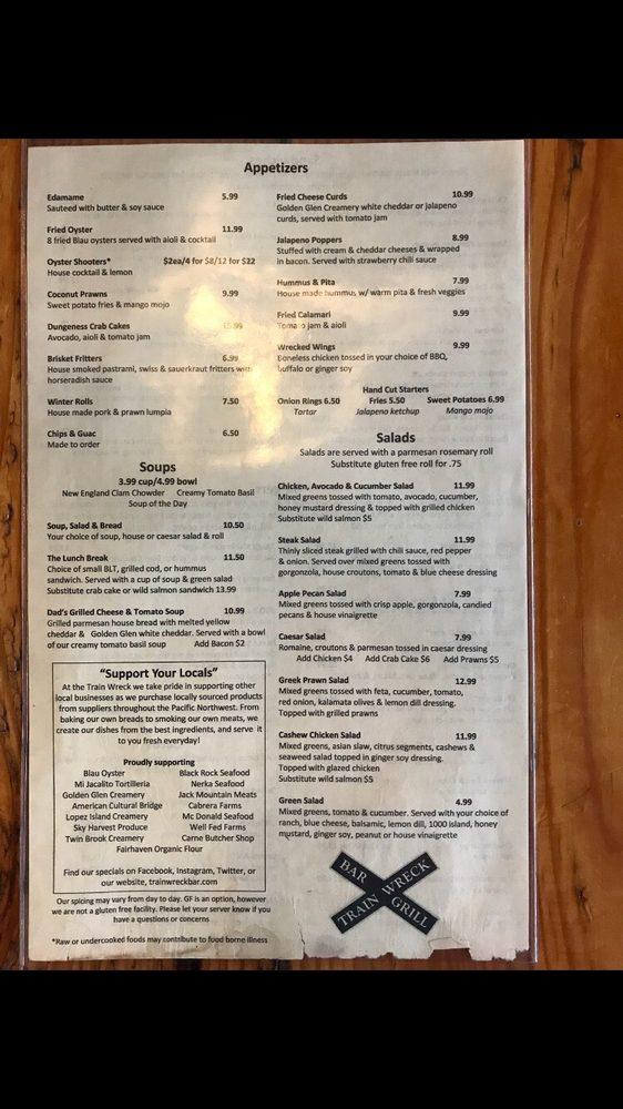 Menu at Train Wreck Bar & Grill, Burlington