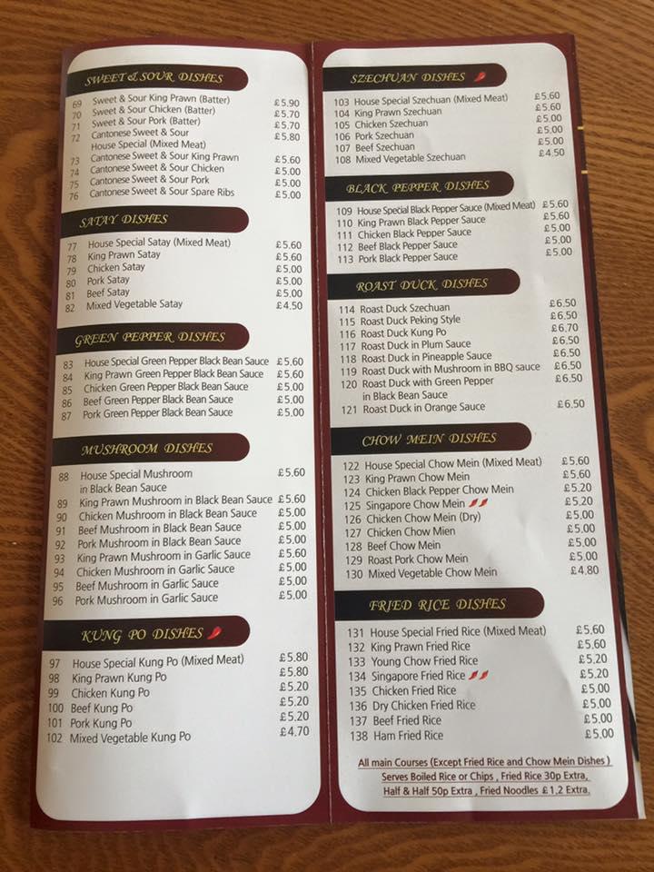 Menu at Lee's Kitchen restaurant, Dungannon