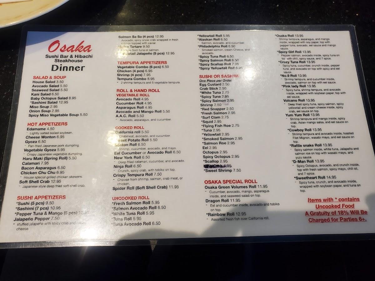 Carta del restaurante Osaka Sushi & Hibachi, Fargo
