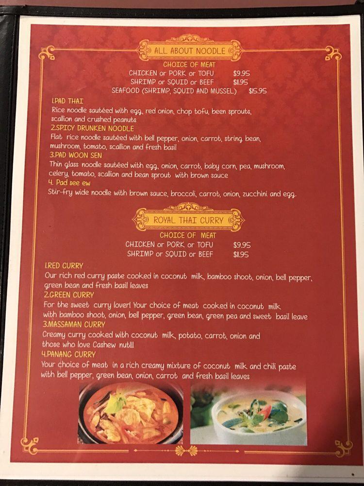 Menu at Royal Thai restaurant, Panama City