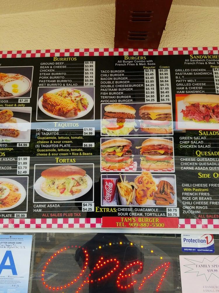 Menu at Tam's Burger restaurant, San Bernardino
