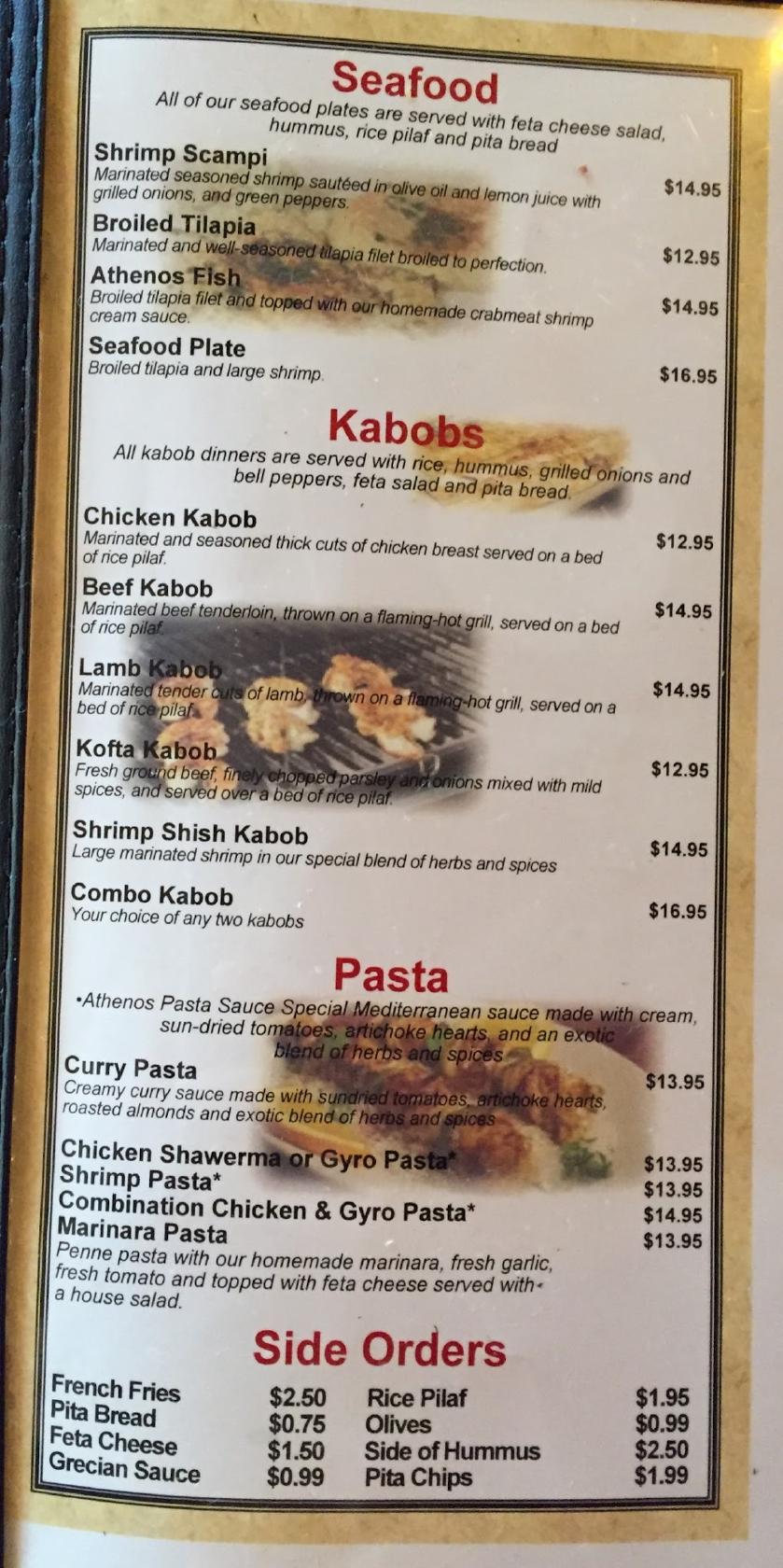 Menu at Athenos Greek & Lebanese Cafe - Brusly, Brusly, 504 N Vaughn Dr