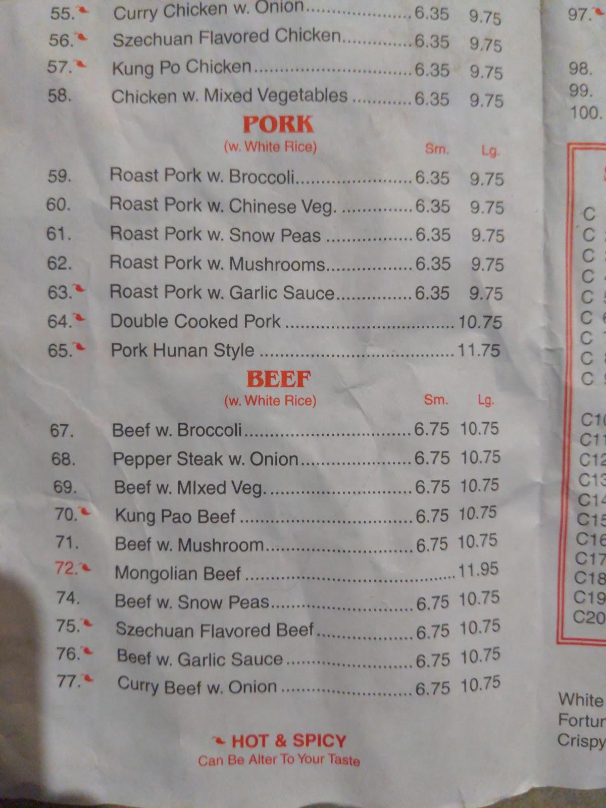 Menu at China Chef restaurant, Stanley