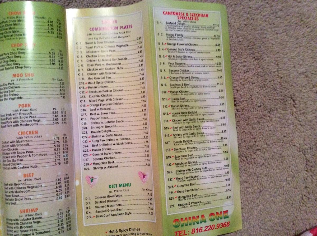 Menu at China One restaurant, Blue Springs, MO-7