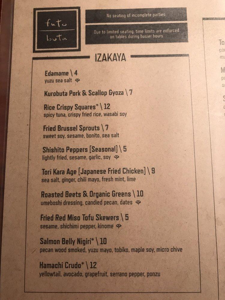 Menu at Futo Buta restaurant, Charlotte