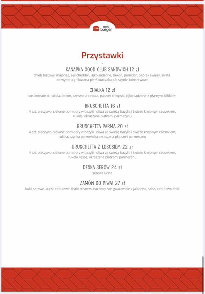 Menu at Good Burger restaurant, Boleslawiec
