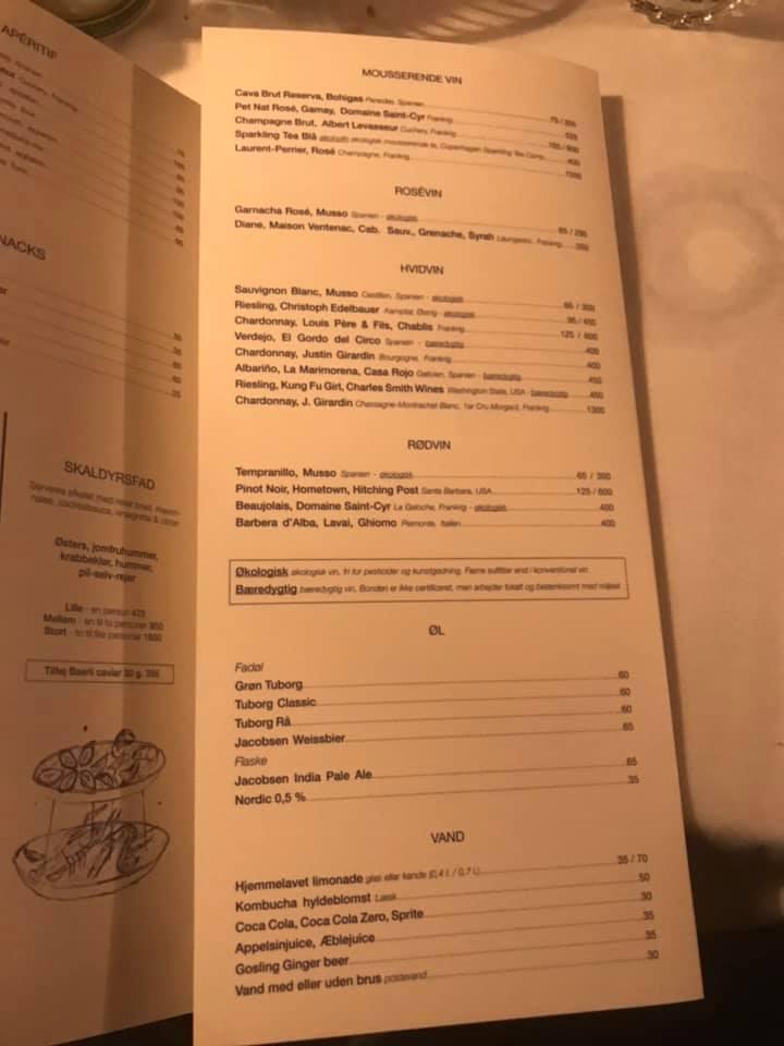 Menu at Havfruen restaurant, Horsens