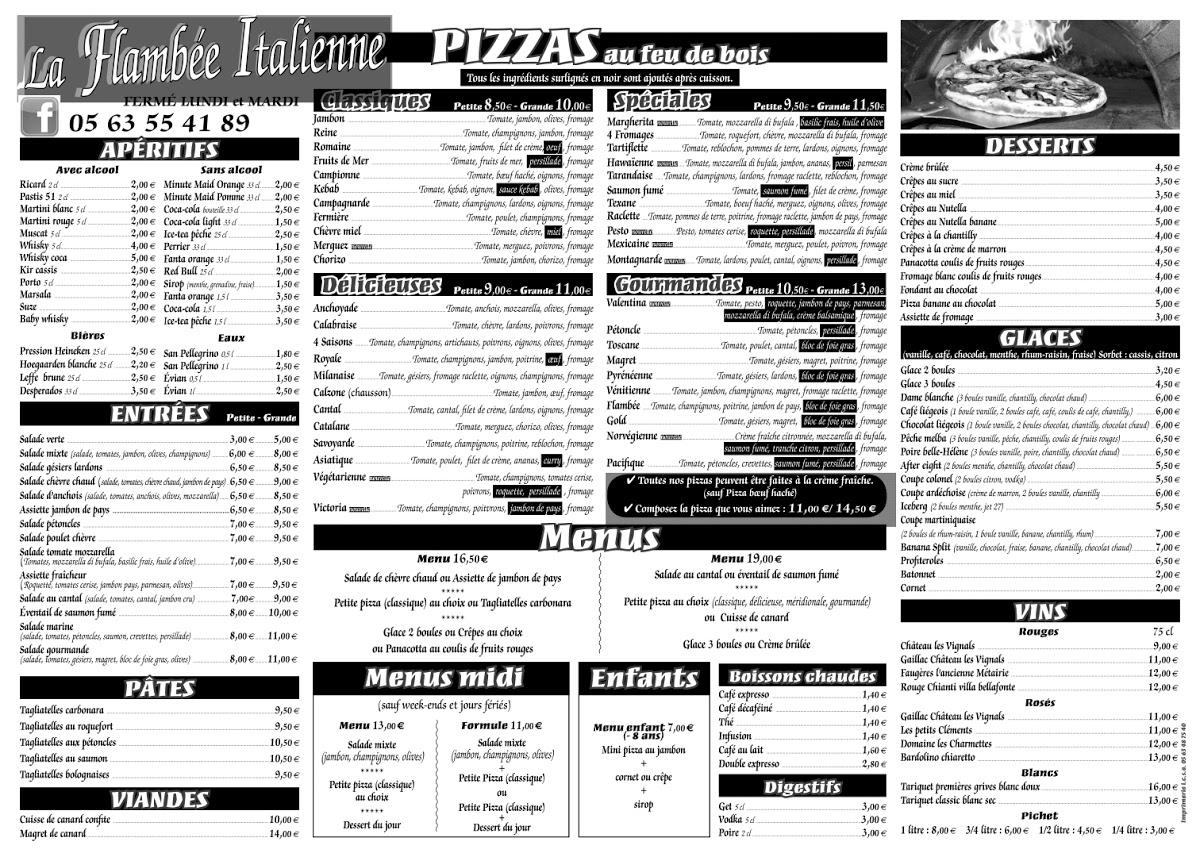 Menu at La Flambée Italienne pizzeria, Réalmont, 28 Av. Jules Pélissier