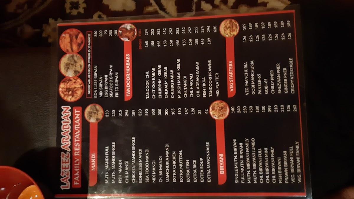 Menu at Lazeez Arabian Family Restaurant, Hyderabad, Sy no 33