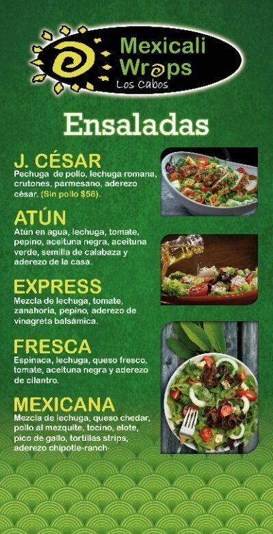 Menu at Mexicali Wraps restaurant, Cabo San Lucas