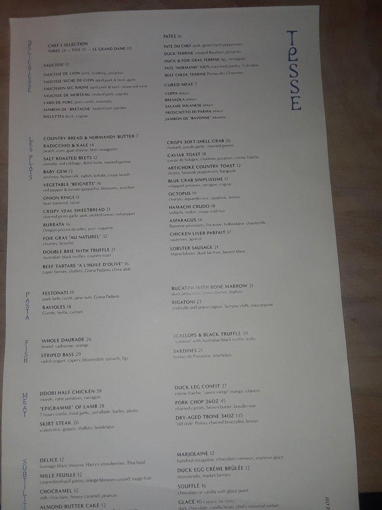 Menu at Tesse Restaurant, West Hollywood