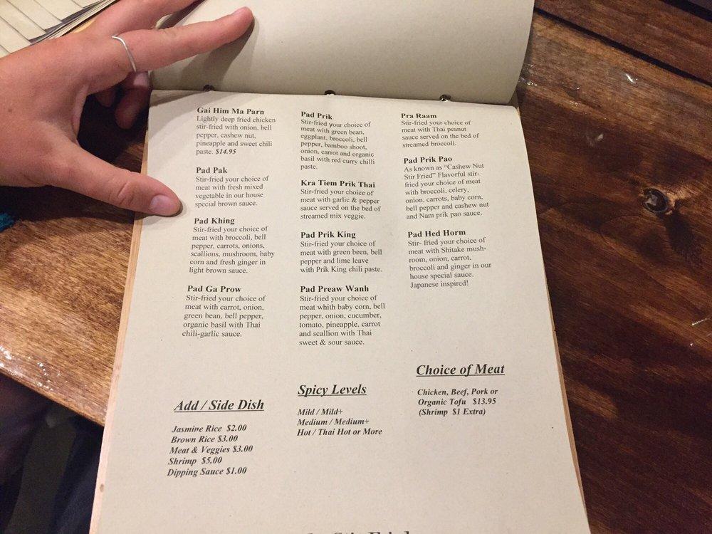 Menu at Thai Cortez restaurant, Cortez