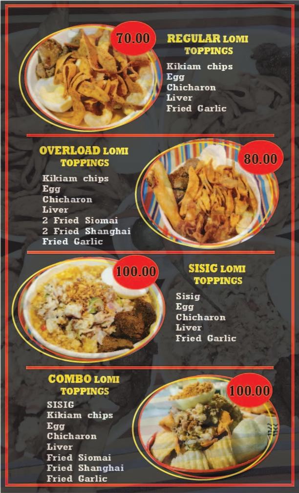 Menu at The Original Kina-Imus Sisig Lomi restaurant, San Luis